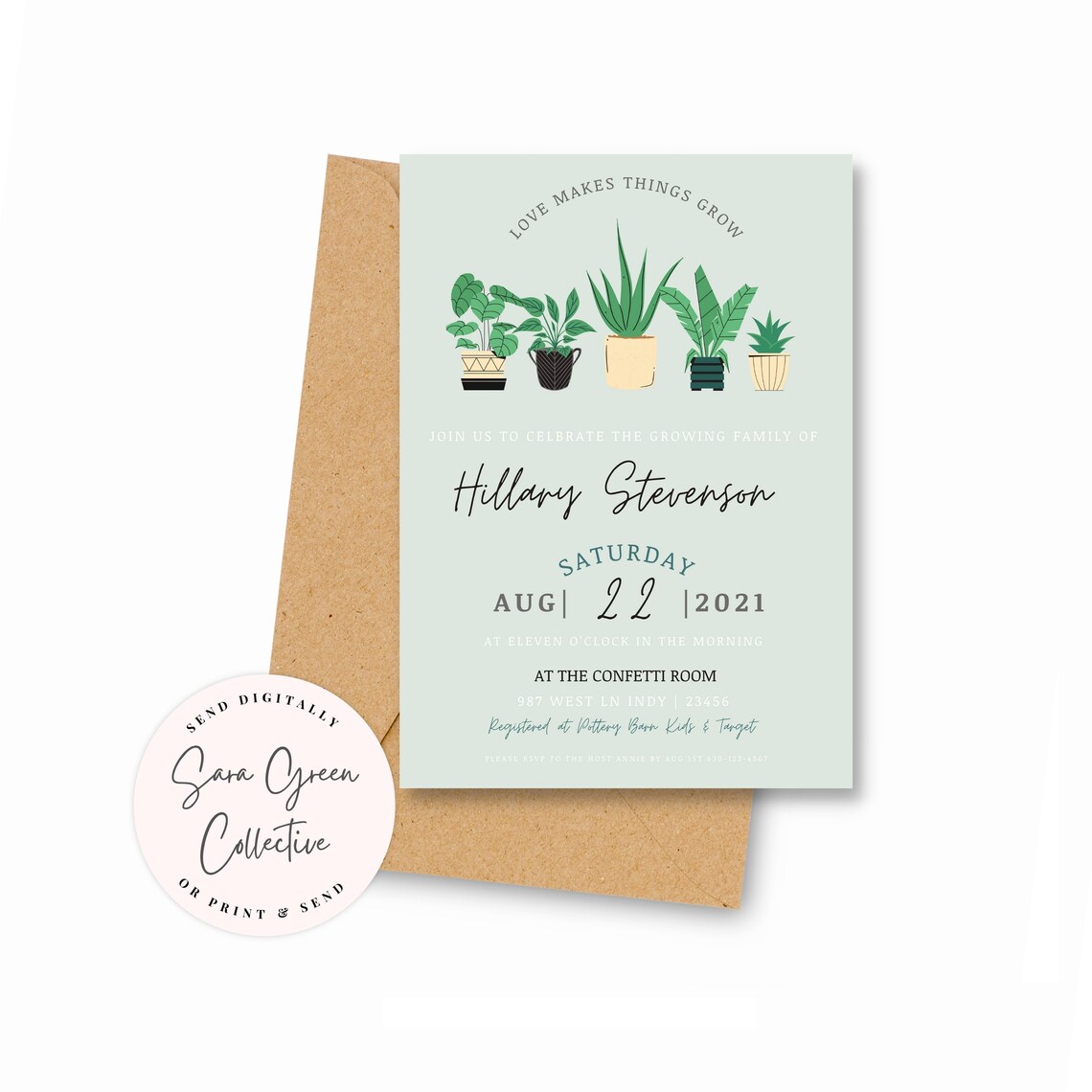 Editable Plant Baby Shower Invitation,plant Shower Invite,baby Shower ...