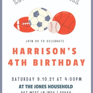 Sports Birthday Party Invite | Let's Have A Ball Invitation | Boys ...