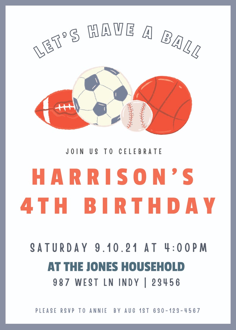 Sports Birthday Party Invite Let's Have A Ball Invitation Boys Invite ...