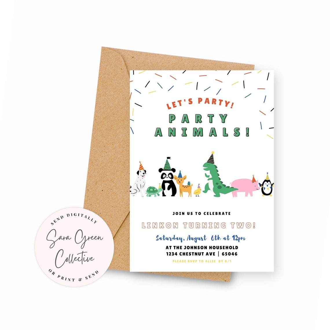 Party Animals Invite, Animal Invitation, Childrens Party Invitation ...