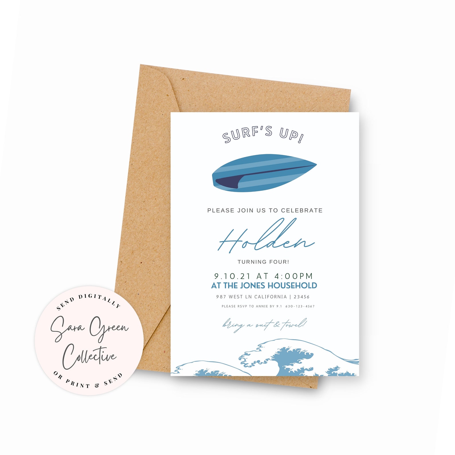 Surfs up Birthday Party Invite | Surfing Invitation | Surfing Birthday ...