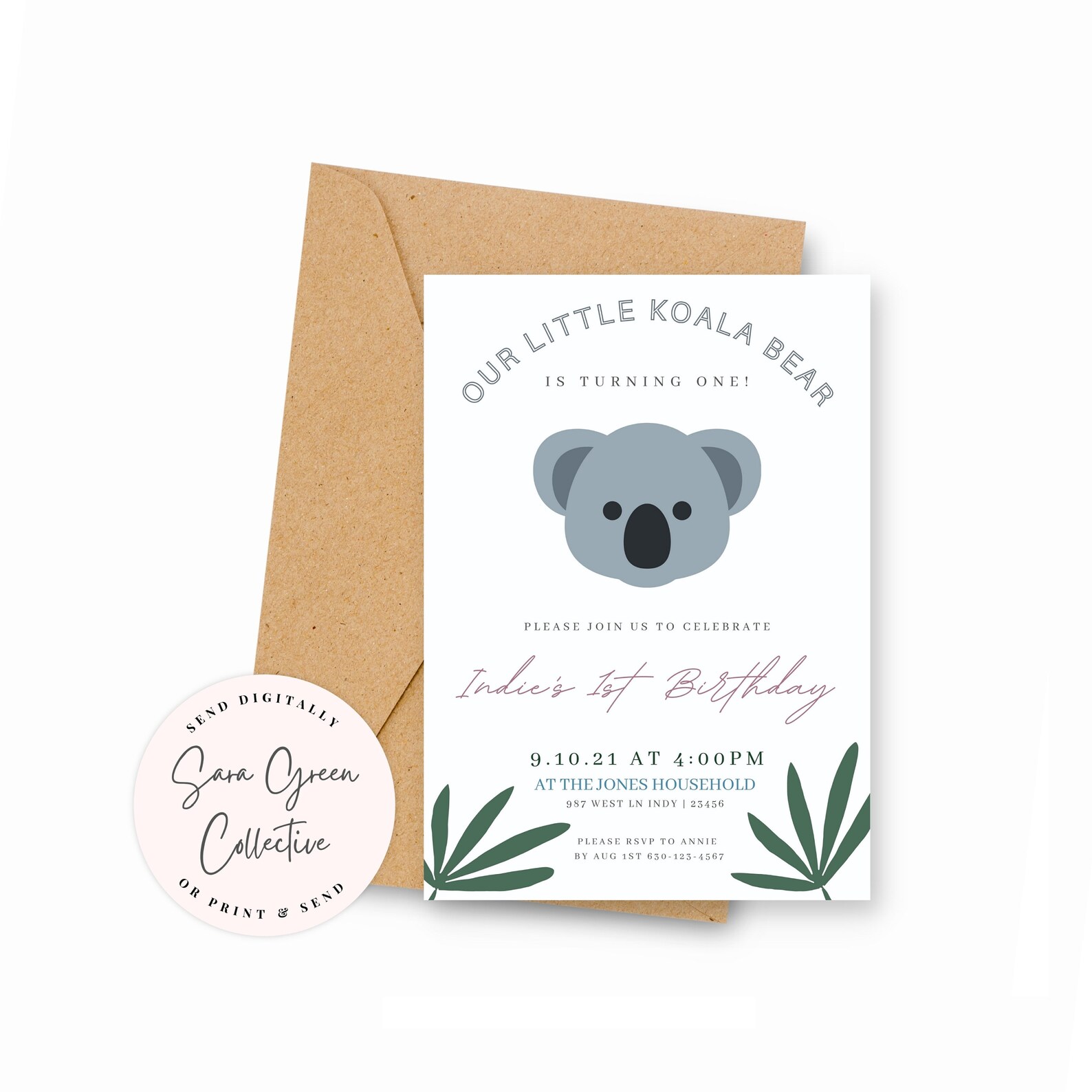 Koala Birthday Invitation: Kids Party, Editable Canva Template (digital ...