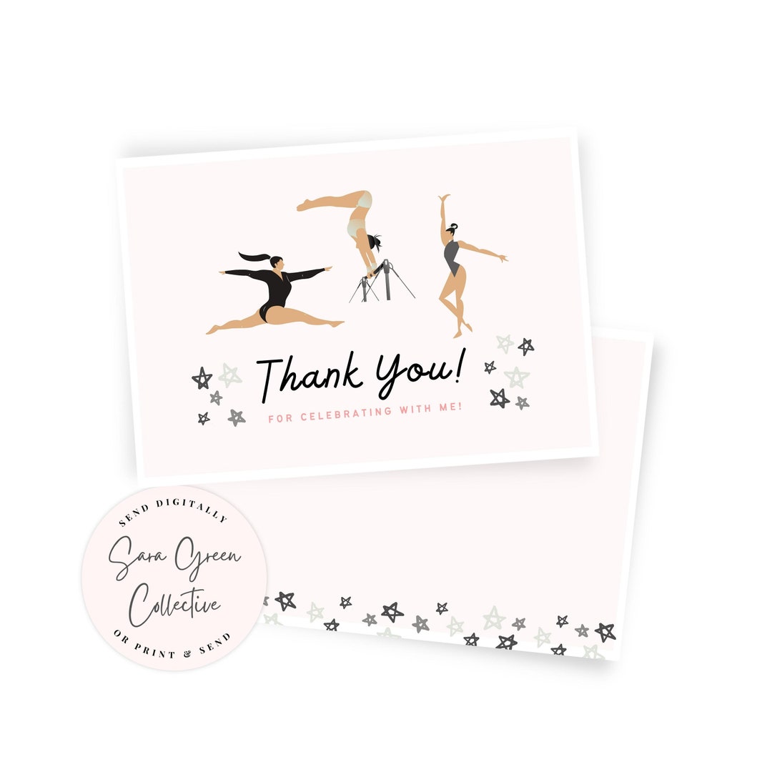 Gymnastics Birthday Thank You Card, Girls Gym Thanks, Birthday Thank ...