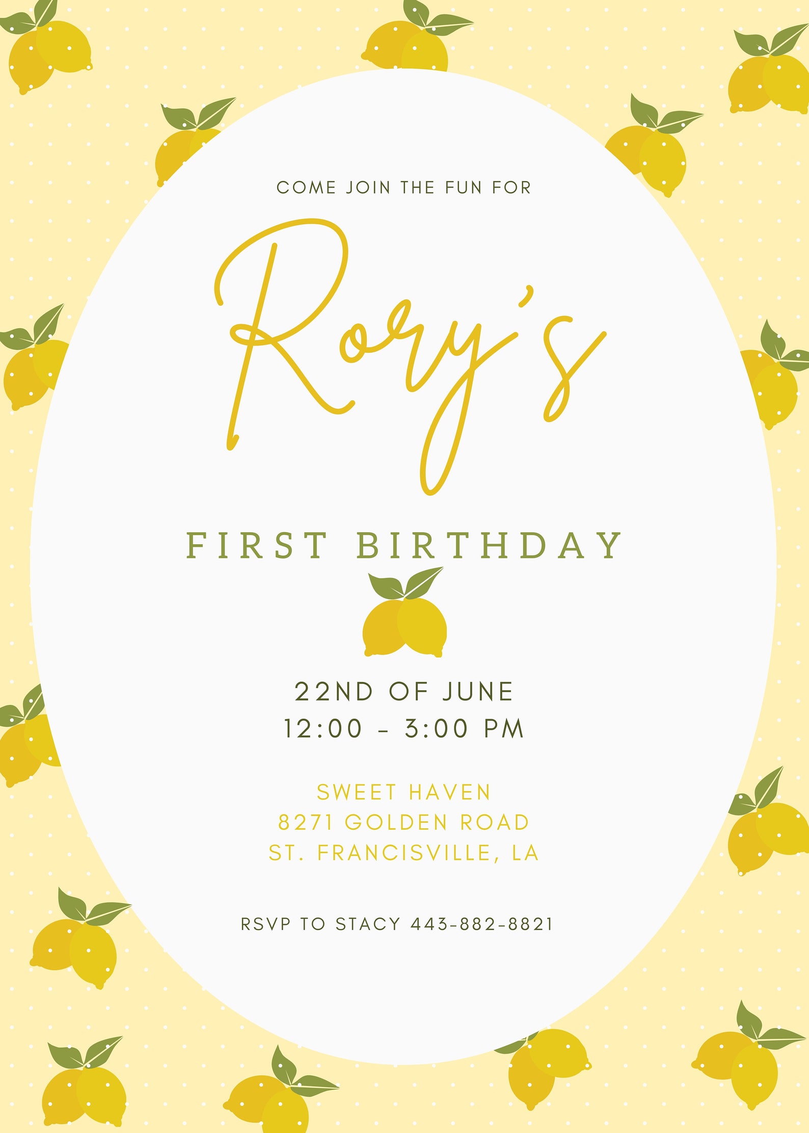 Lemon Invitation, Lemon Party Invite, Girl Lemon Birthday Invitation ...