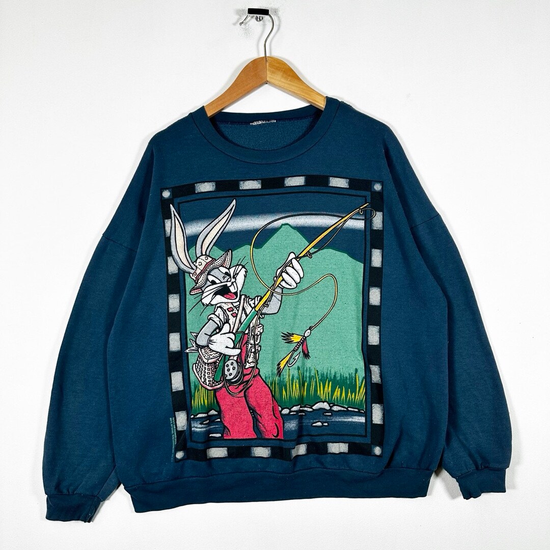 Vintage 90s Bugs Bunny Fishing Big Print Graphic Crewneck - Etsy