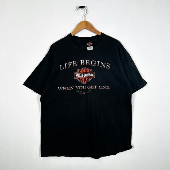 Vintage 00s Harley Davidson Life Begins Graphic Tee - Gem