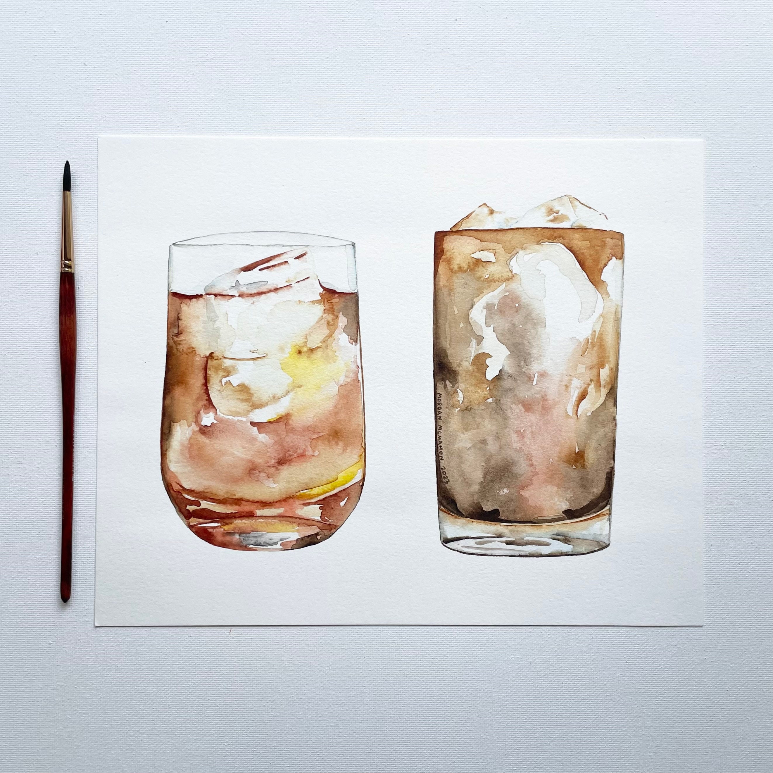 Original 8x10 Watercolor Iced Tea and Iced Coffee - Etsy