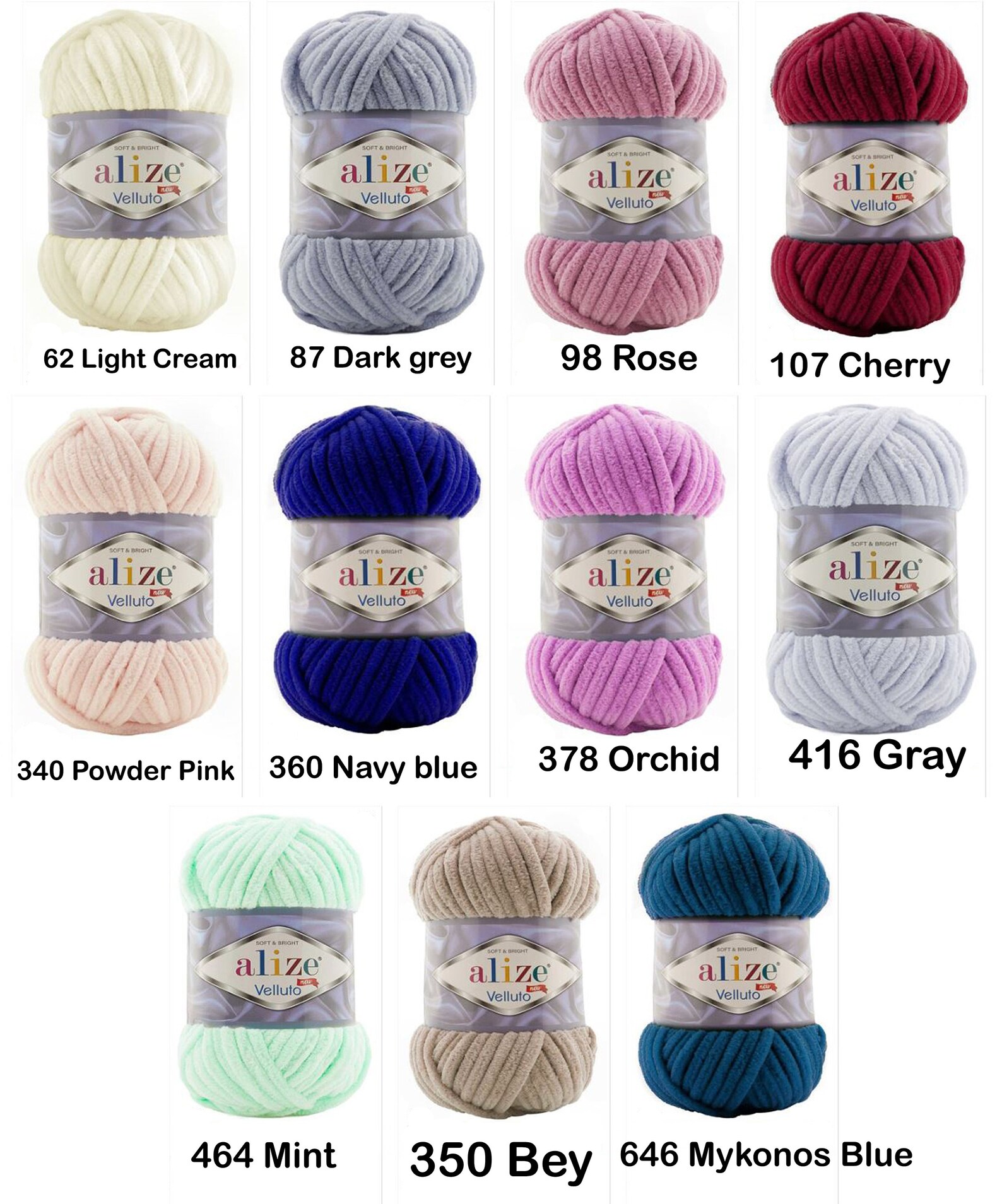 Alize Velluto Velour Yarn, Baby Blanket Bulky Yarn. Chunky Plush Wool ...