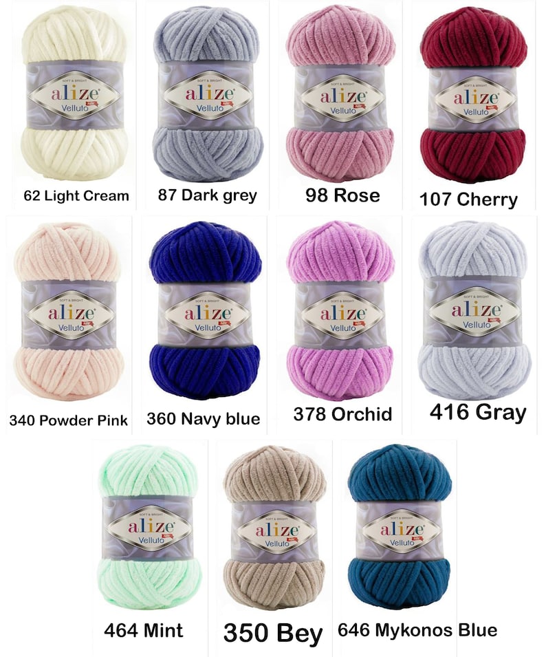 Alize Velluto Velour Yarn, Baby Blanket Bulky Yarn. Chunky Plush Wool ...