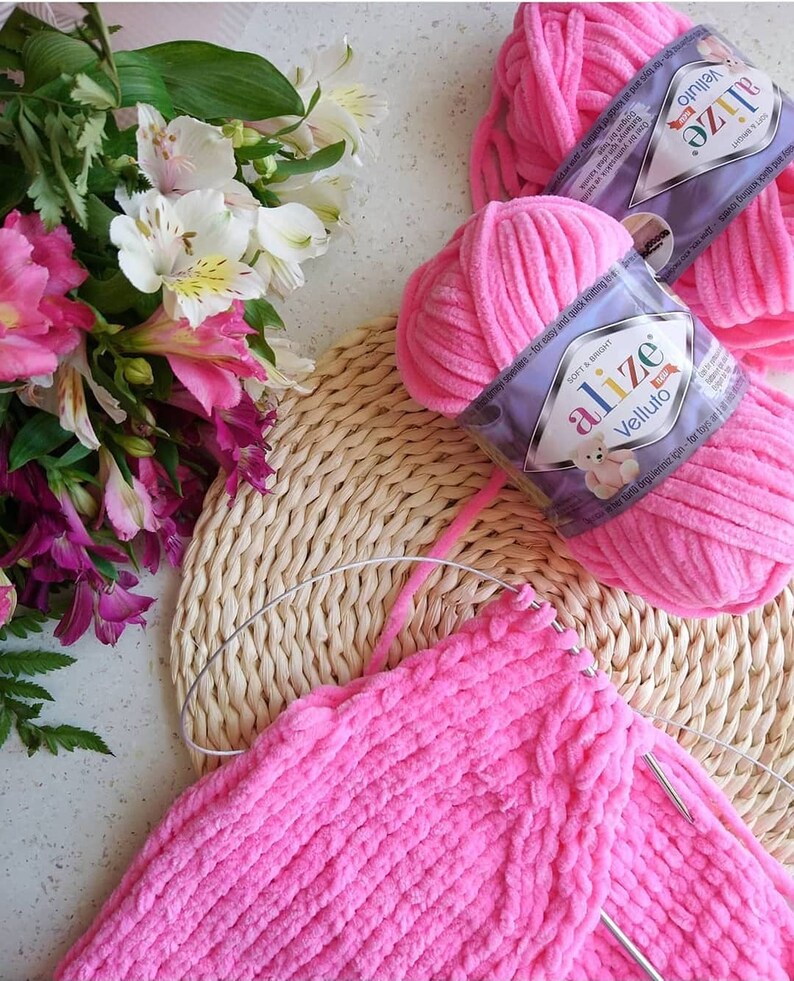 Alize Velluto Velour Yarn, Baby Blanket Bulky Yarn. Chunky Plush Wool ...