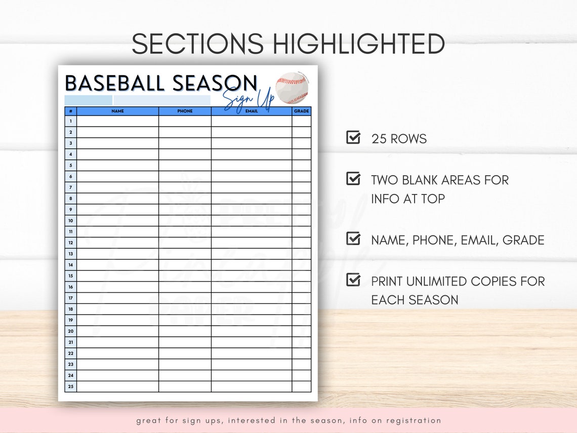 Printable Baseball Season Sign up Sheet Instant Download Template ...
