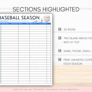 Printable Baseball Season Sign up Sheet Instant Download Template ...