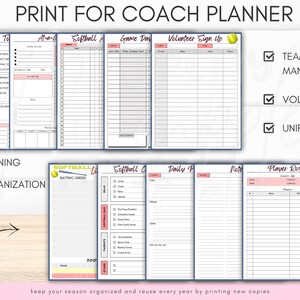Printable Softball Team Management Planner for Coach and Team Mom, Game ...