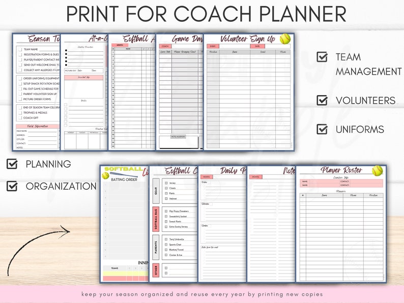 Printable Softball Team Management Planner for Coach and Team Mom, Game ...