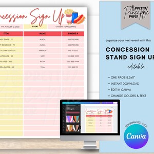 Editable Concession Stand Sign up Instant Download Printable - Etsy