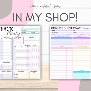 Printable Contest and Giveaway Tracker Planner Sheet, Instant Digital ...