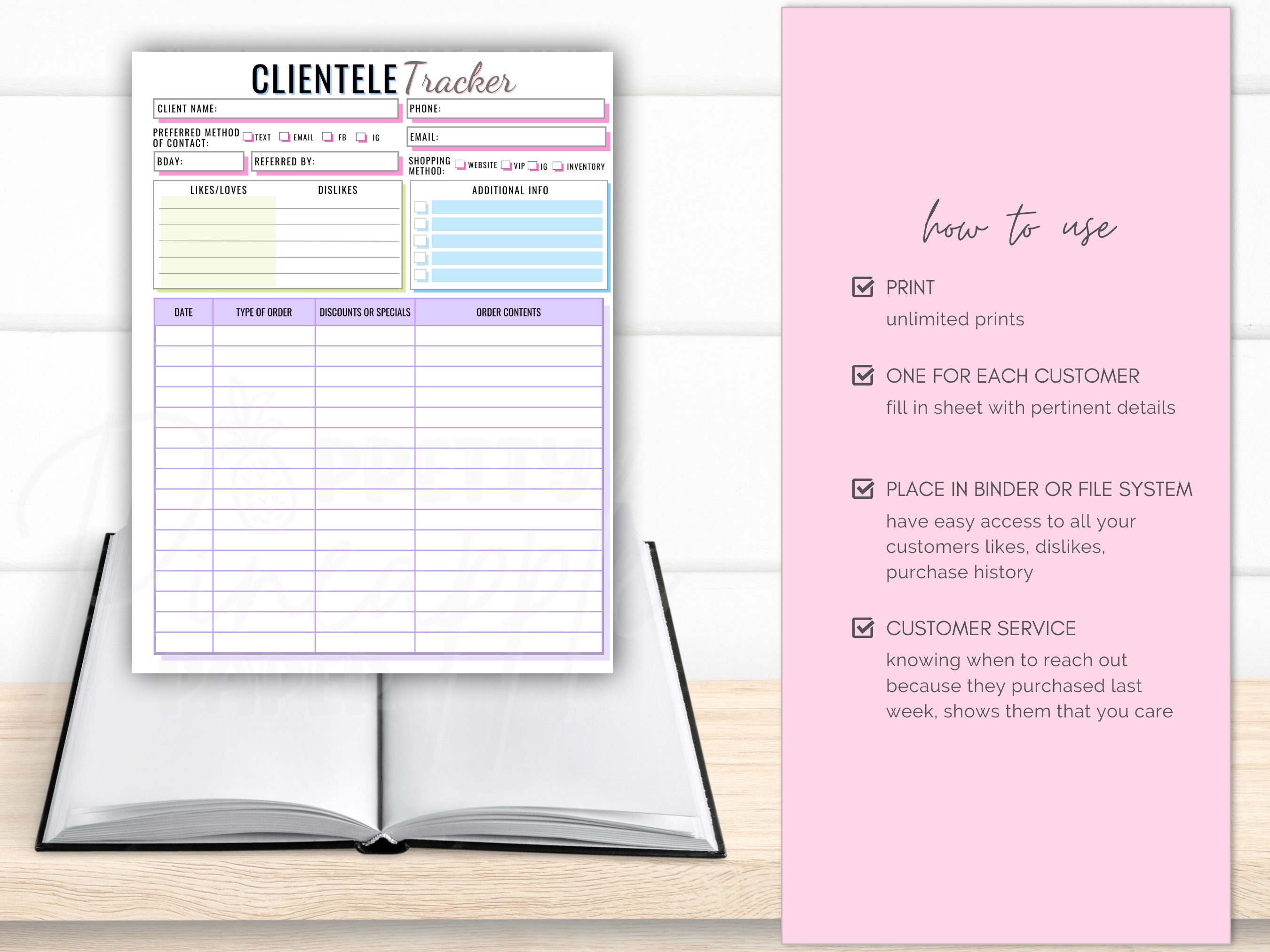 Printable Customer Tracker Planner Sheet Instant Download. Clientele ...