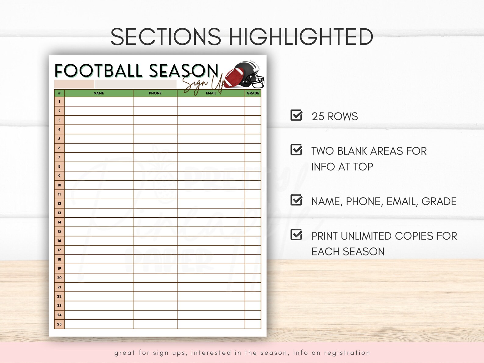 Printable Football Season Sign up Sheet Instant Download Template ...