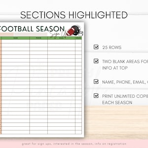 Printable Football Season Sign up Sheet Instant Download Template ...