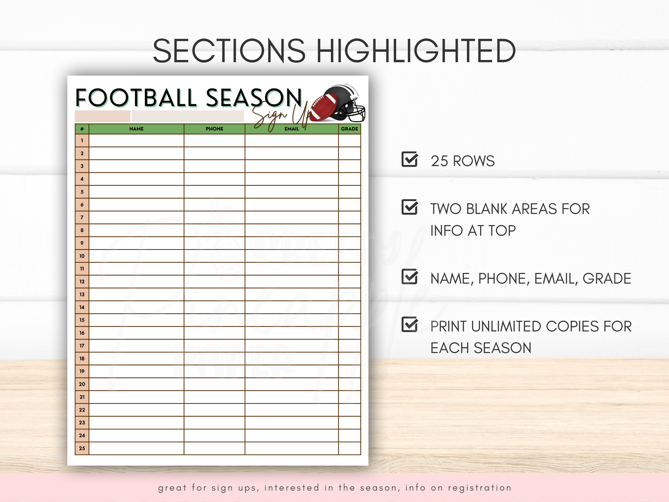 Printable Football Season Sign up Sheet Instant Download Template ...