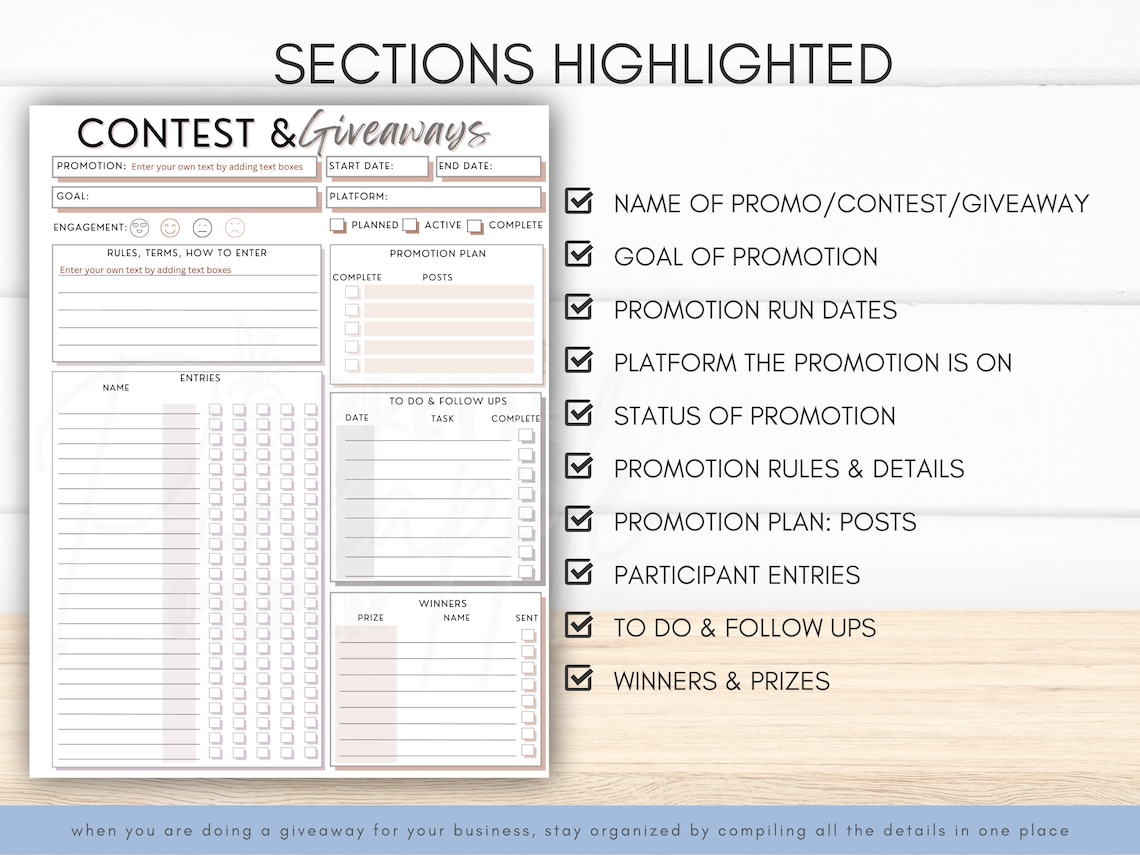 Editable Contest and Giveaway Tracker Planner Sheet Instant - Etsy