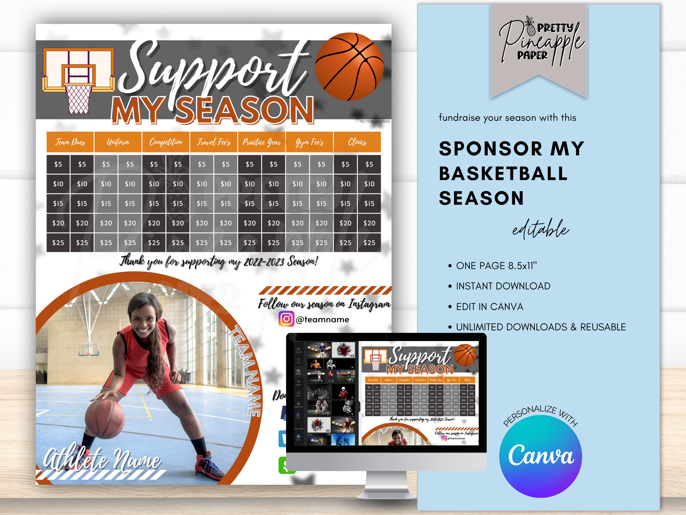 Editable Basketball - Sponsor My Season Fundraiser Template, Instant ...