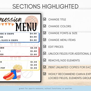 Editable Concession Stand Menu Basketball, Instant Download Canva ...