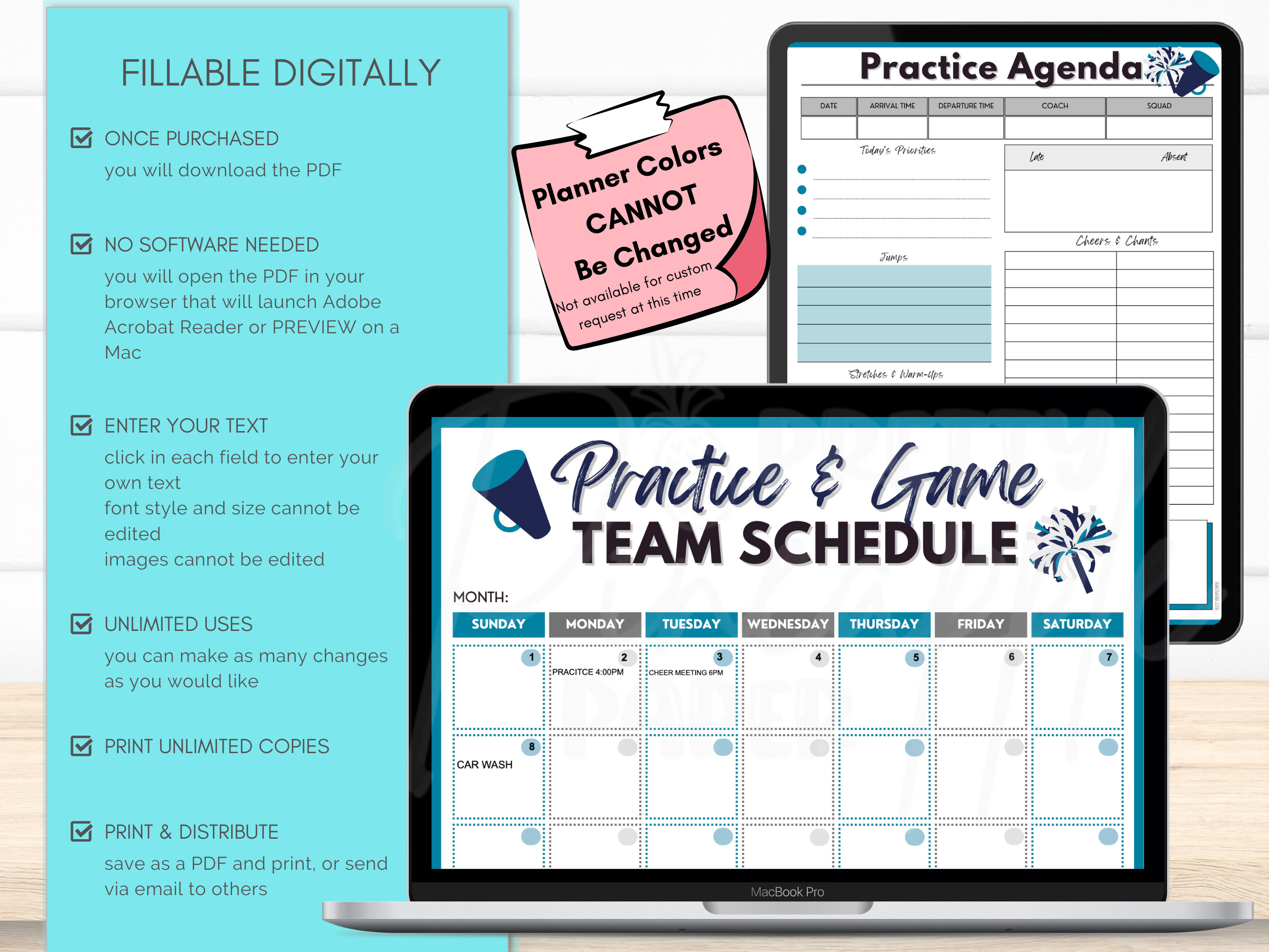 Fillable Cheer Planner for Coach, Captain, Team, Game Sport Schedule ...