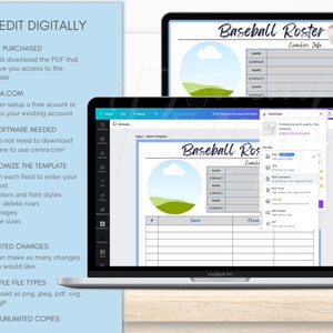 Editable Baseball Roster Template, Game Day Team Info, Coach Planner ...