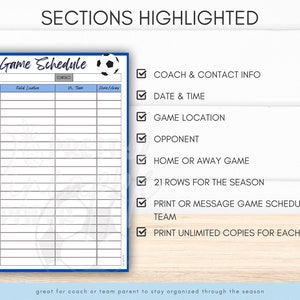 Editable Soccer Game Schedule Template, Instant Digital Download to ...