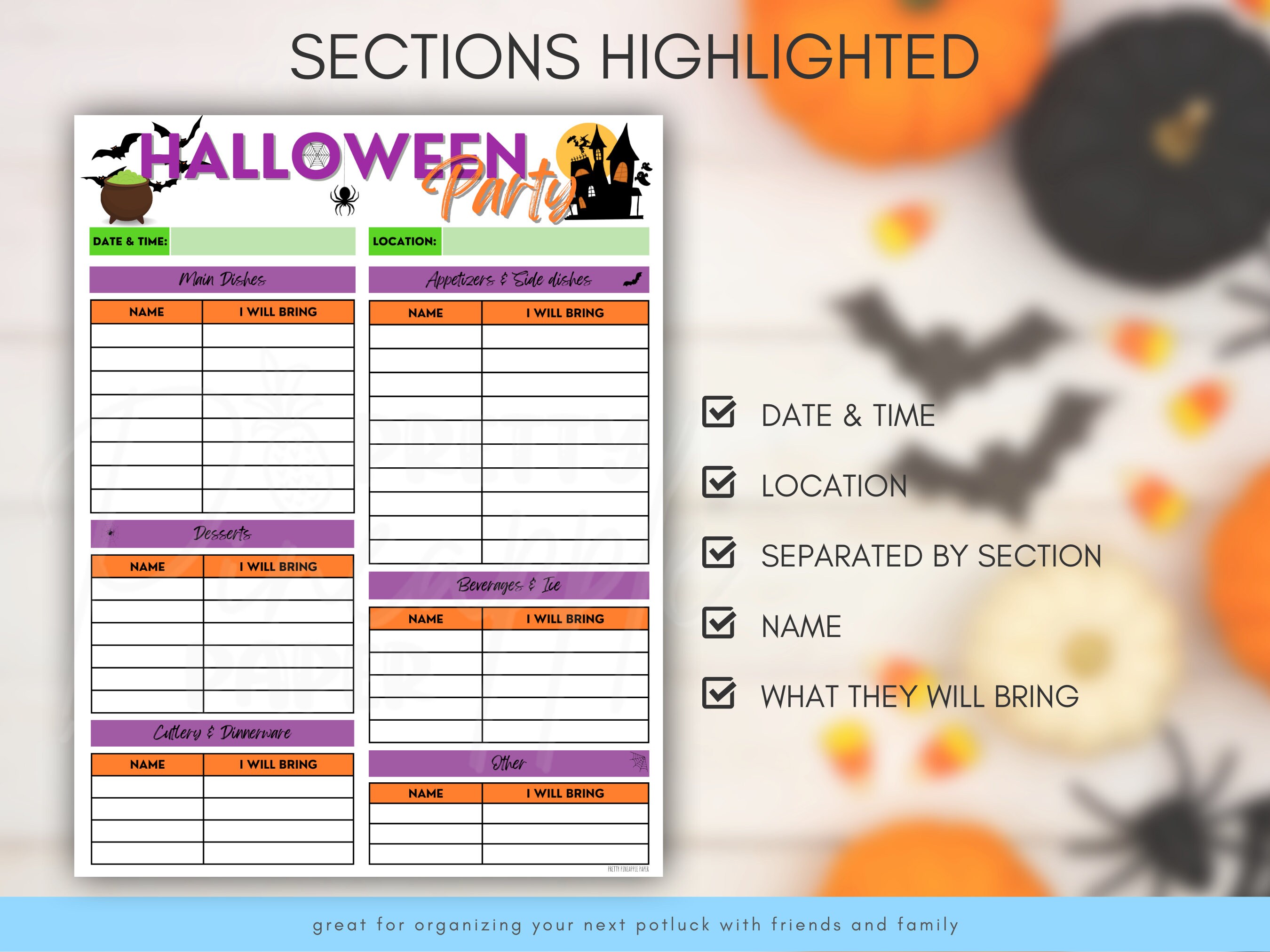 Editable Halloween Potluck Party Sign up Sheet, Instant Digital ...
