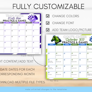 Editable Cheerleader Calendar Template, Instant Download Practice Game ...