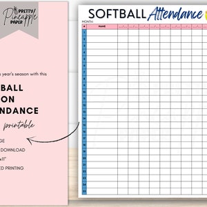 Printable Softball Season Attendance Sheet Instant Download Template ...