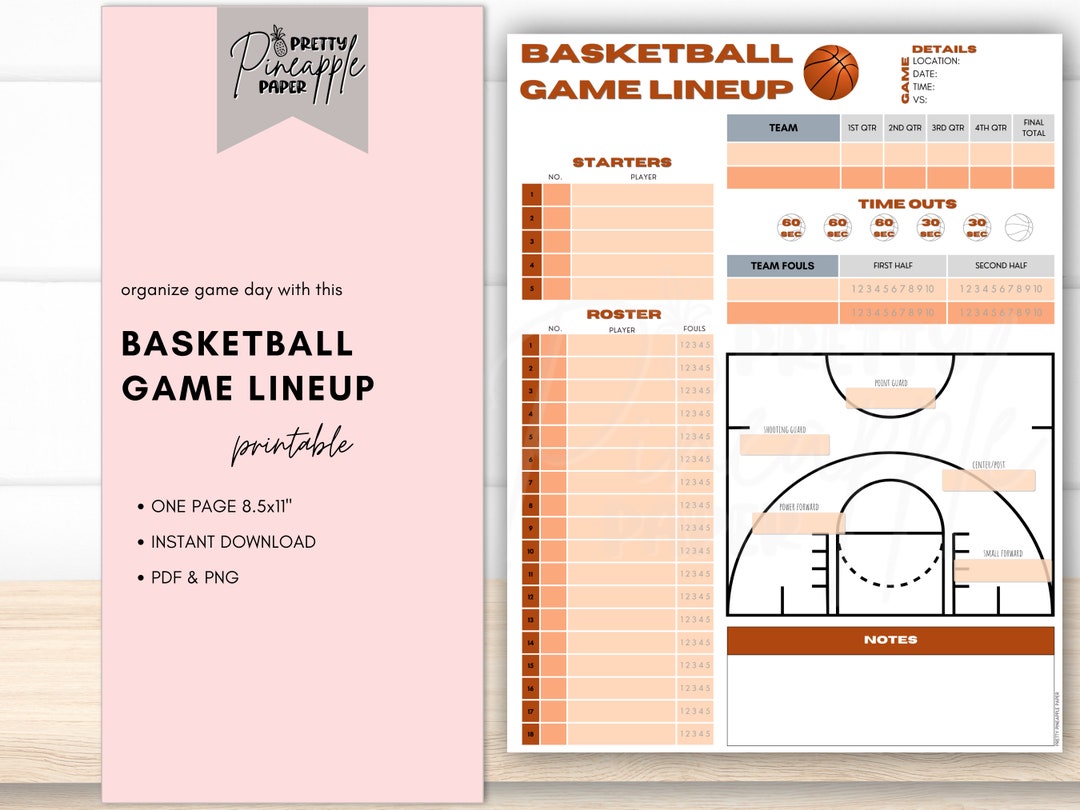 Printable Basketball Game Lineup, Roster, Scoring, Court, Bench ...