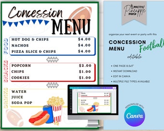 Editable Concession Stand Menu Baseball Instant Download Canva - Etsy
