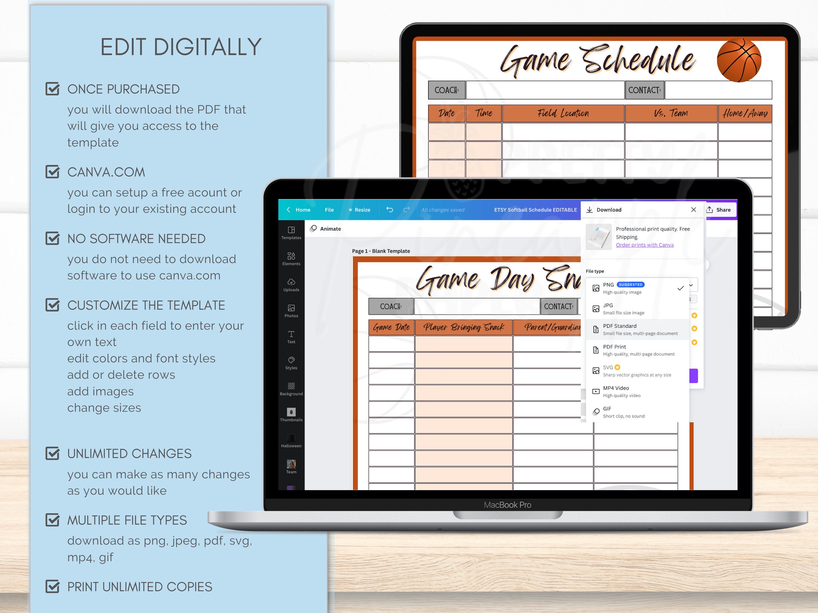 Editable Basketball Snack Sign up & Game Schedule Template Bundle ...