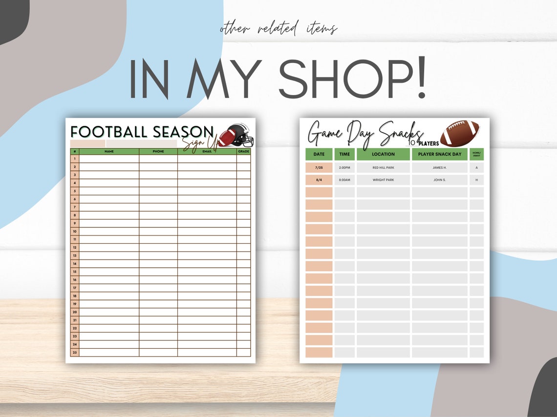 Editable Football Roster Template, Football Team Info, Coach Planner ...