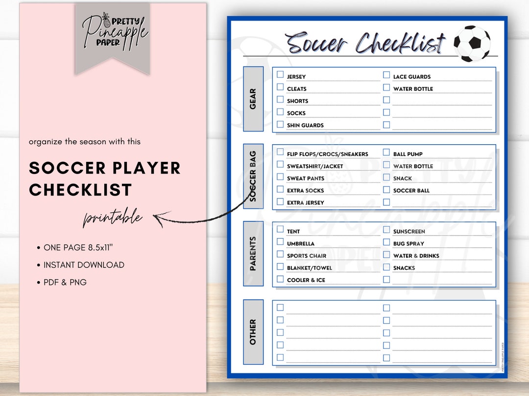 Printable Soccer Checklist, Instant Digital Download, Parents, Coaches ...