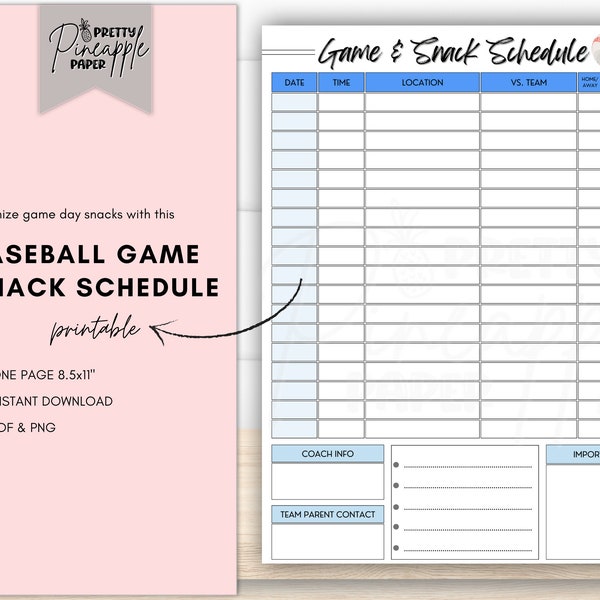 Fillable Baseball Calendar Schedule - Etsy