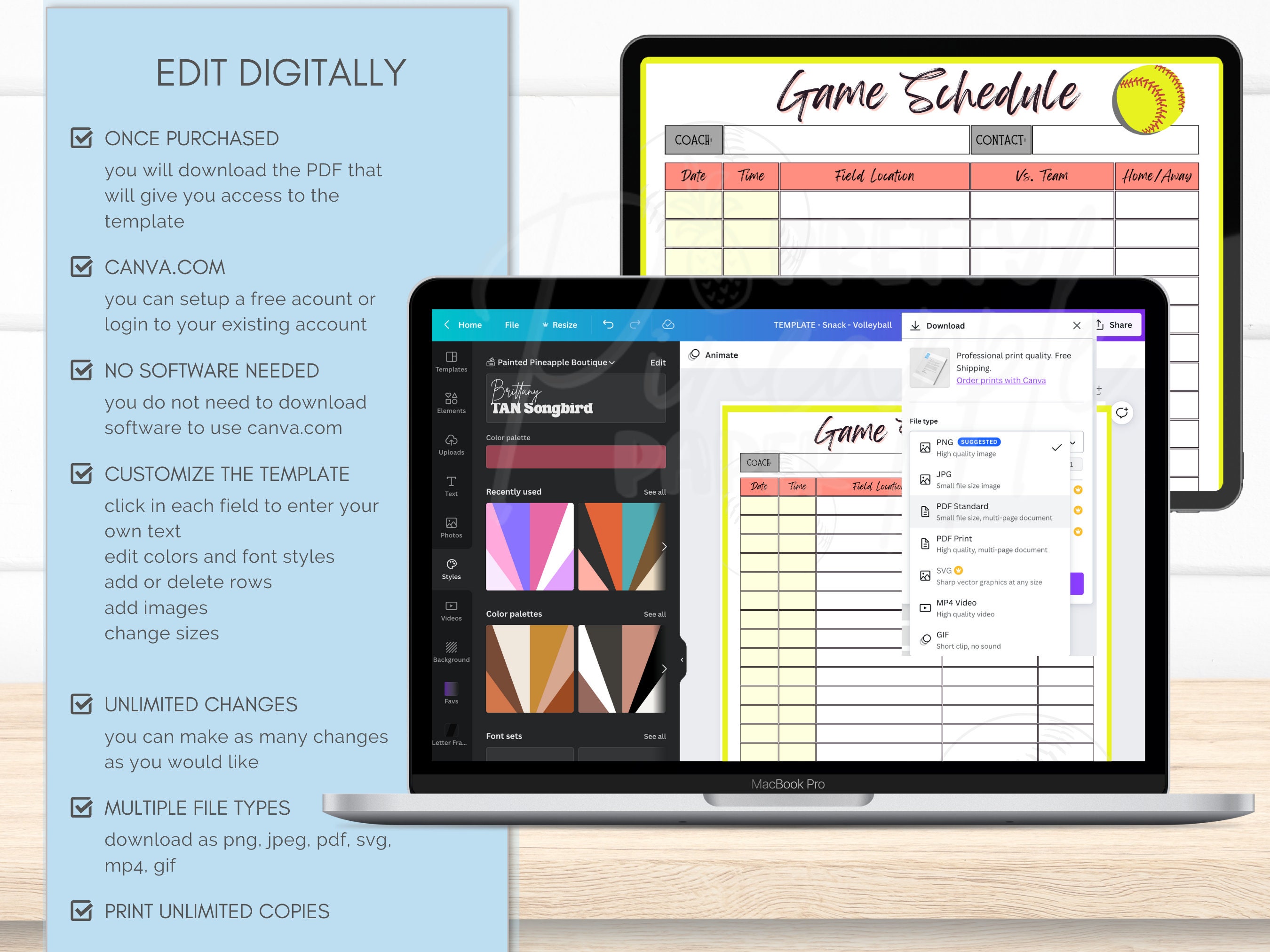 Editable Softball Game Schedule Template. Instant Download to Organize ...