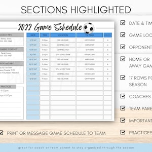 Editable Soccer Game Schedule Template, Instant Digital Download to ...