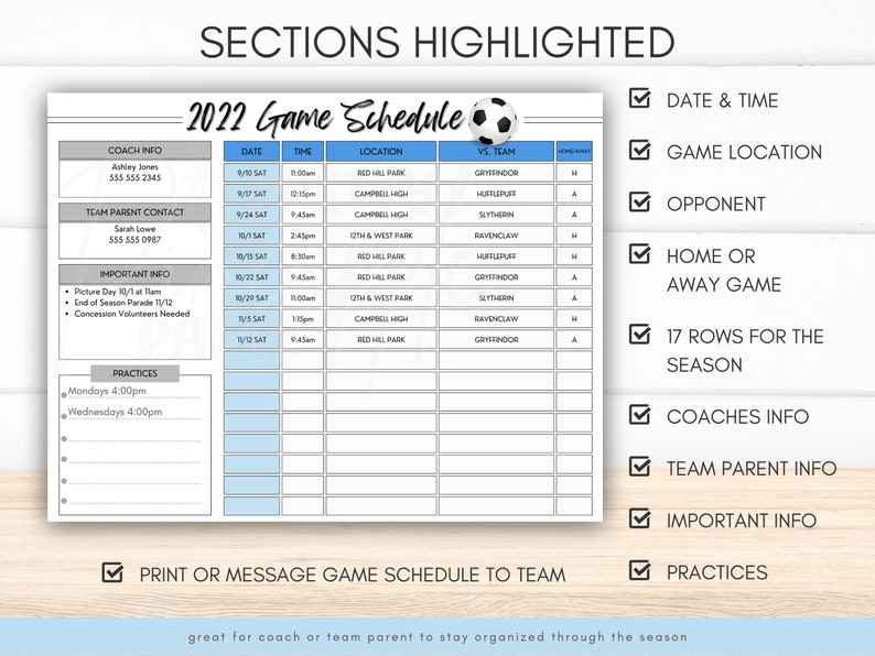 Editable Soccer Game Schedule Template, Instant Digital Download to ...