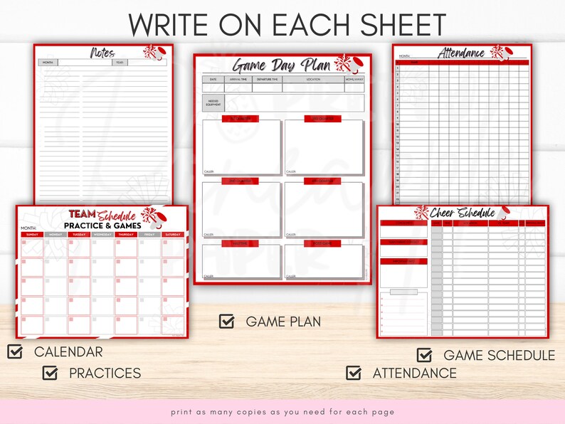 Printable Cheer Planner for Coach, Captain and Team Mom, Cheer Squad ...