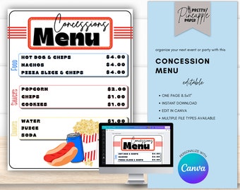 Concession Stand Menu Template - Etsy Finland