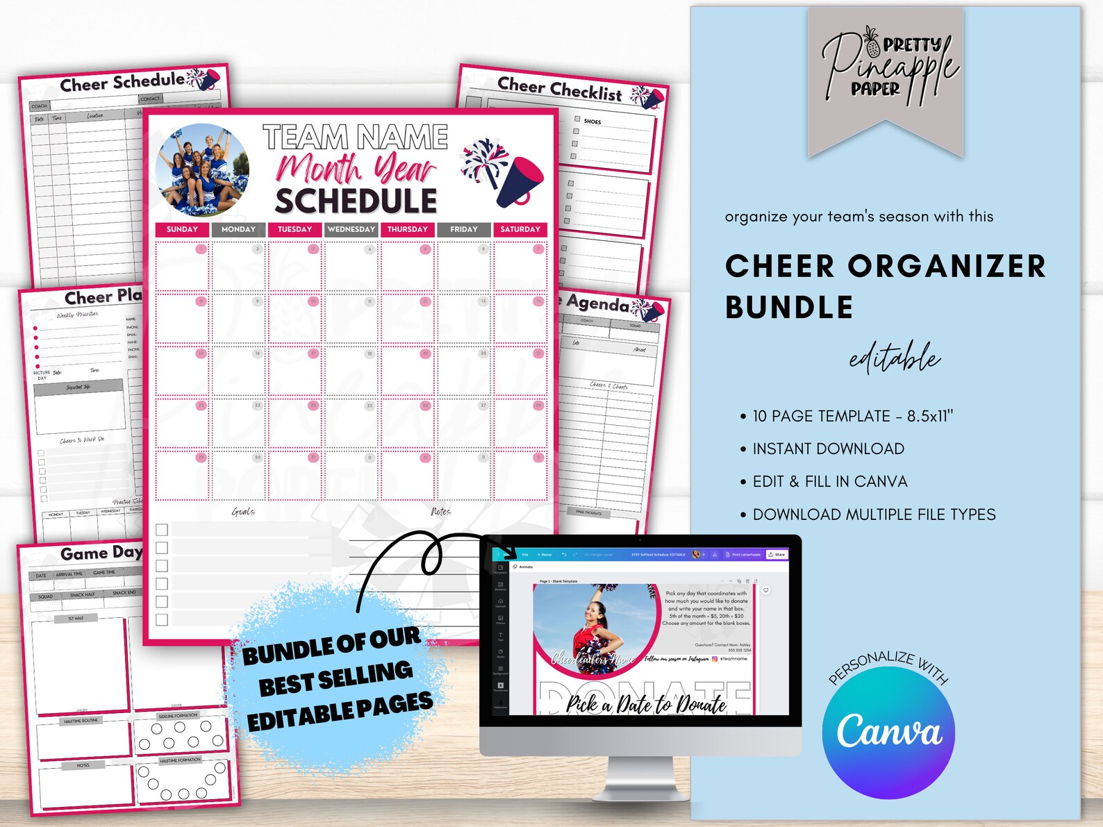 Editable Cheer Organizer Planner Bundle Pages, Coach, Team Mom, Captain ...
