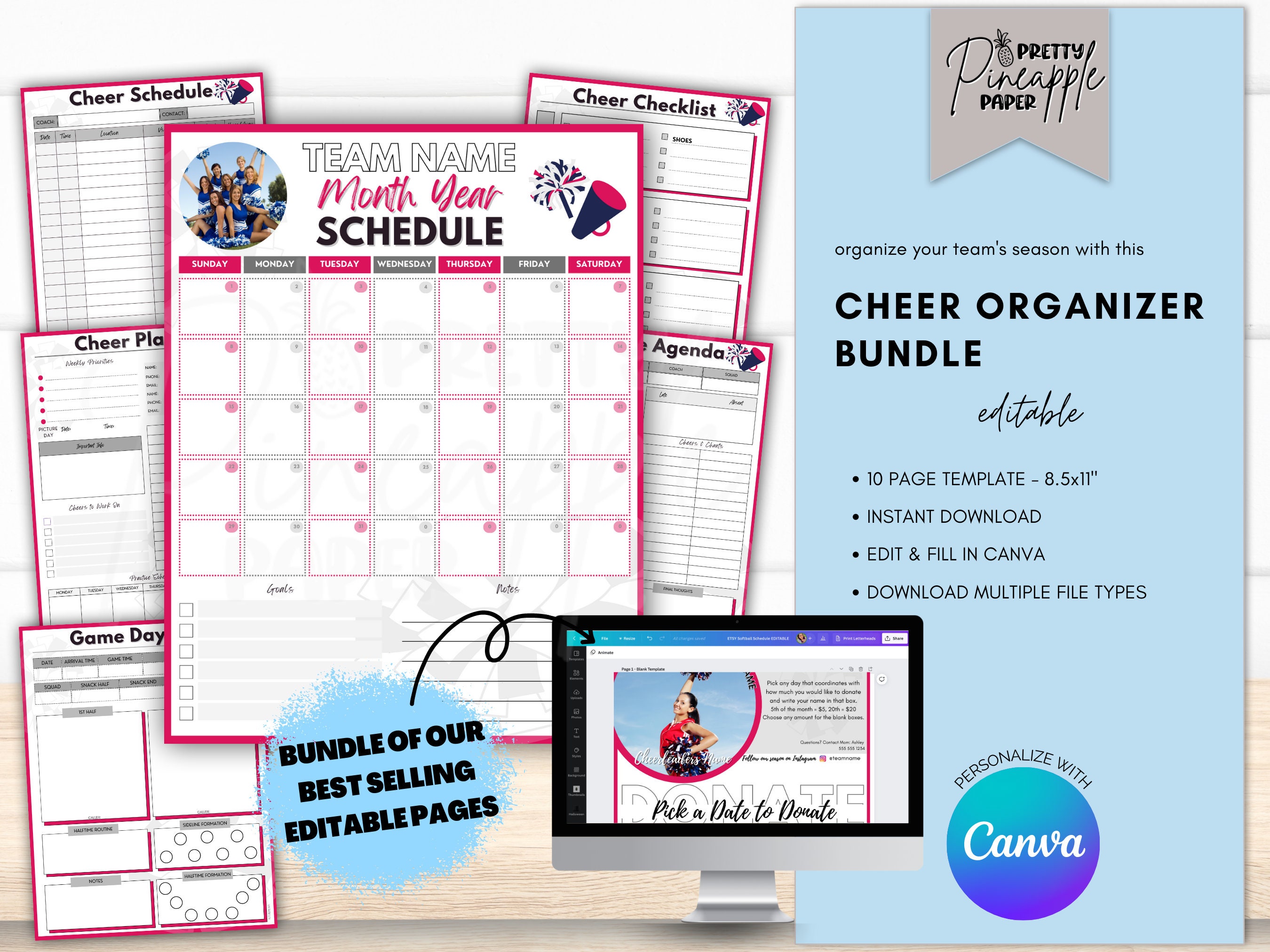 Editable Cheer Organizer Planner Bundle Pages, Coach, Team Mom, Captain ...