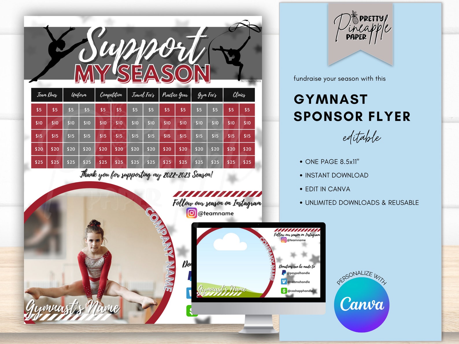 Editable Gymnast - Sponsor My Season Fundraiser Template, Instant ...