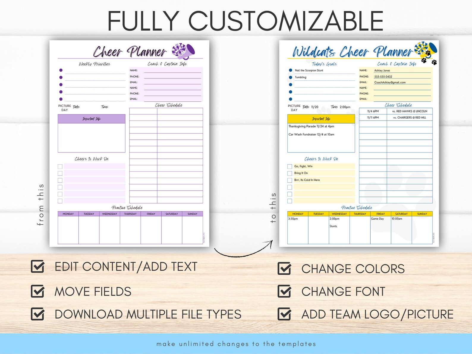 Editable Cheer Season Planner Sheet, Instant Digital Download, Edit in ...