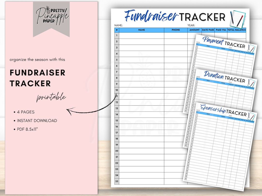 Printable Fundraiser Tracker, Sponsorship Tracking, Donation Tracker ...