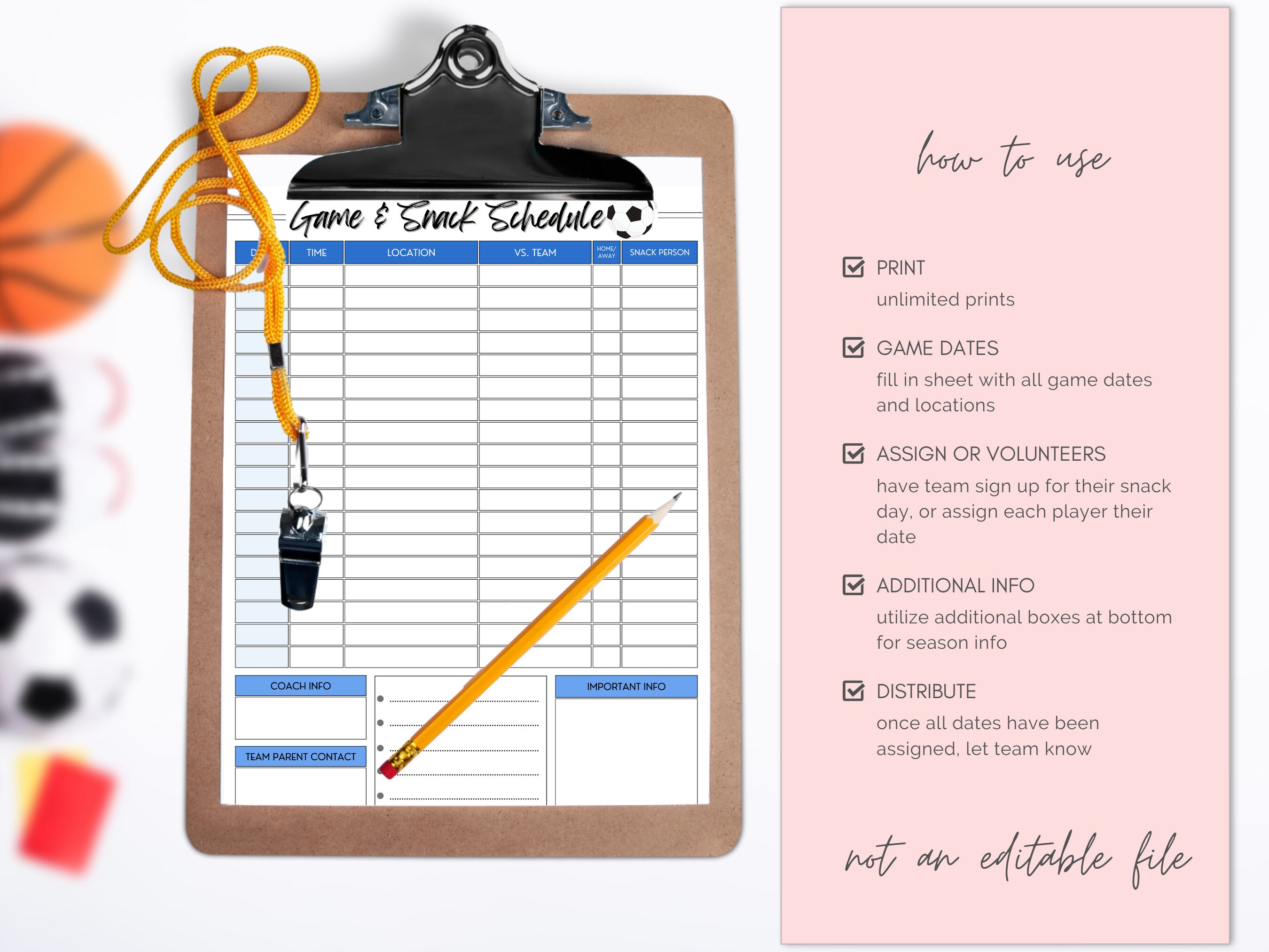 Printable Soccer Team Game Day and Snack Schedule, Instant Download ...